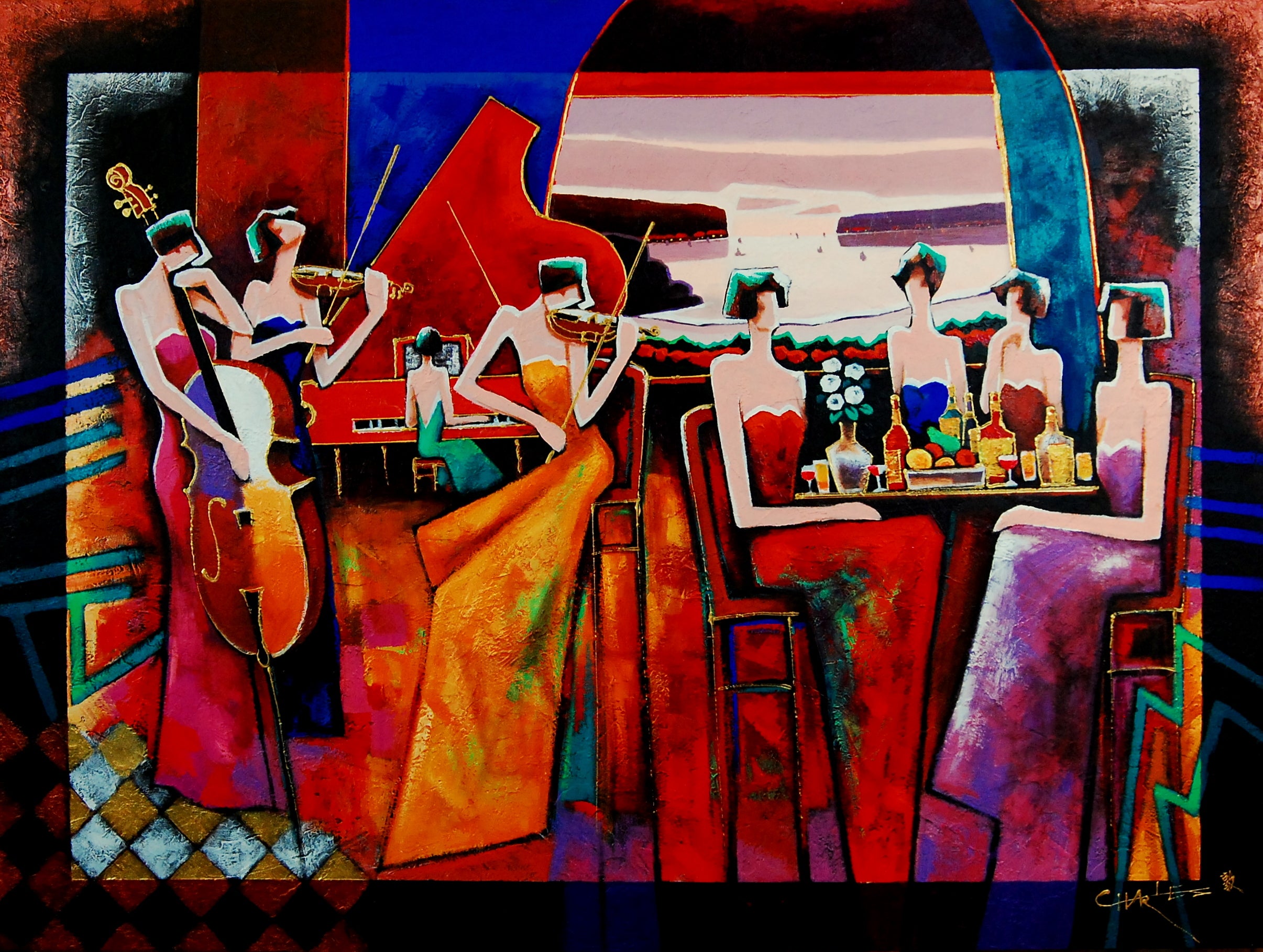 A Femme Gathering by Charles Lee Original Acrylic on Canvas | Baterby's ...
