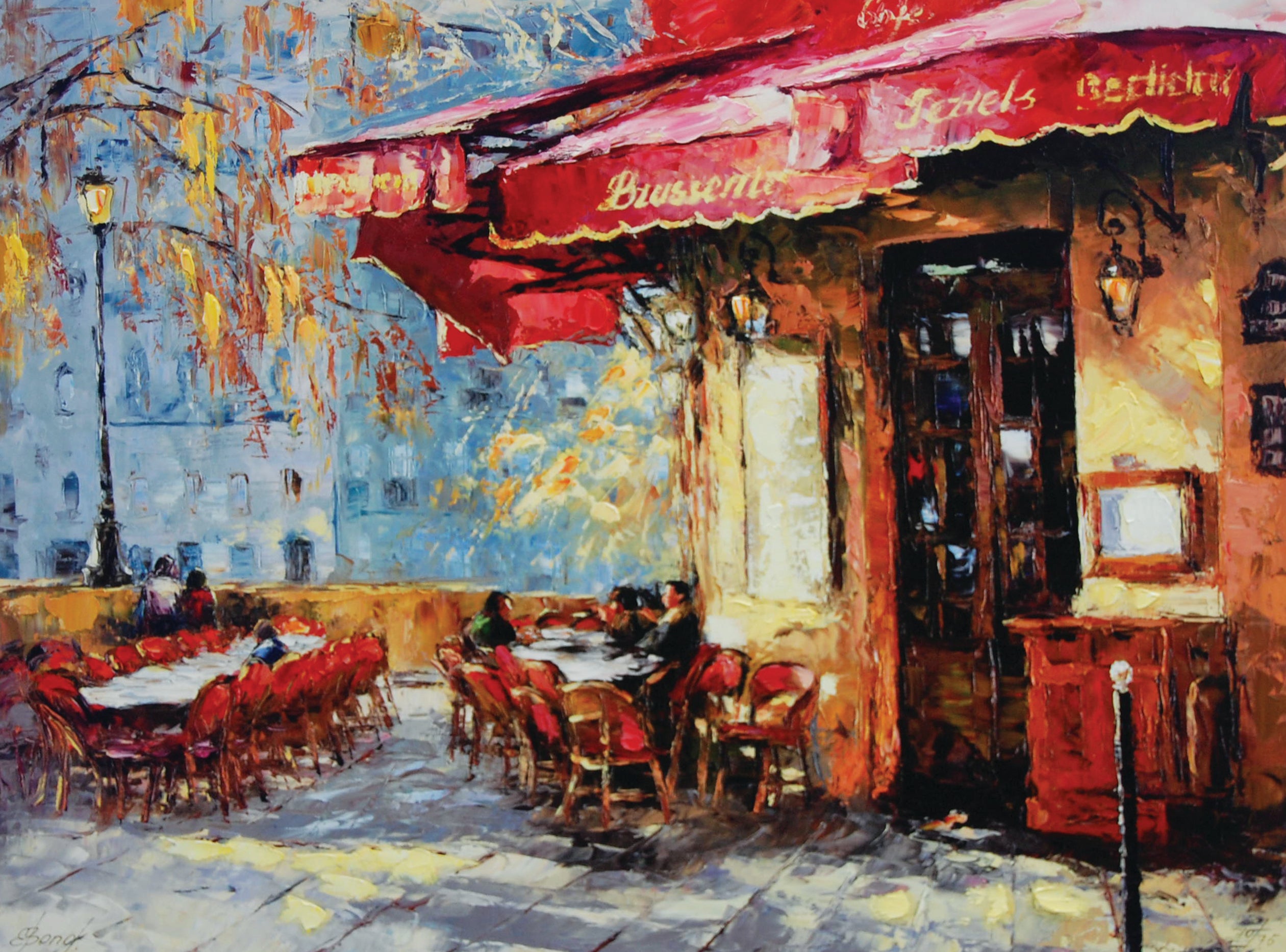 Quiet Café by Elena Bond UNFRAMED Mixed Media | Baterby's Art Gallery ...